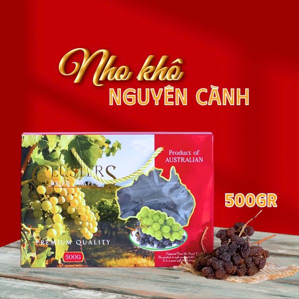 Nho khô nguyên cành Úc xách quà Thomson A, chùm to, vỏ mỏng, vàng hổ p