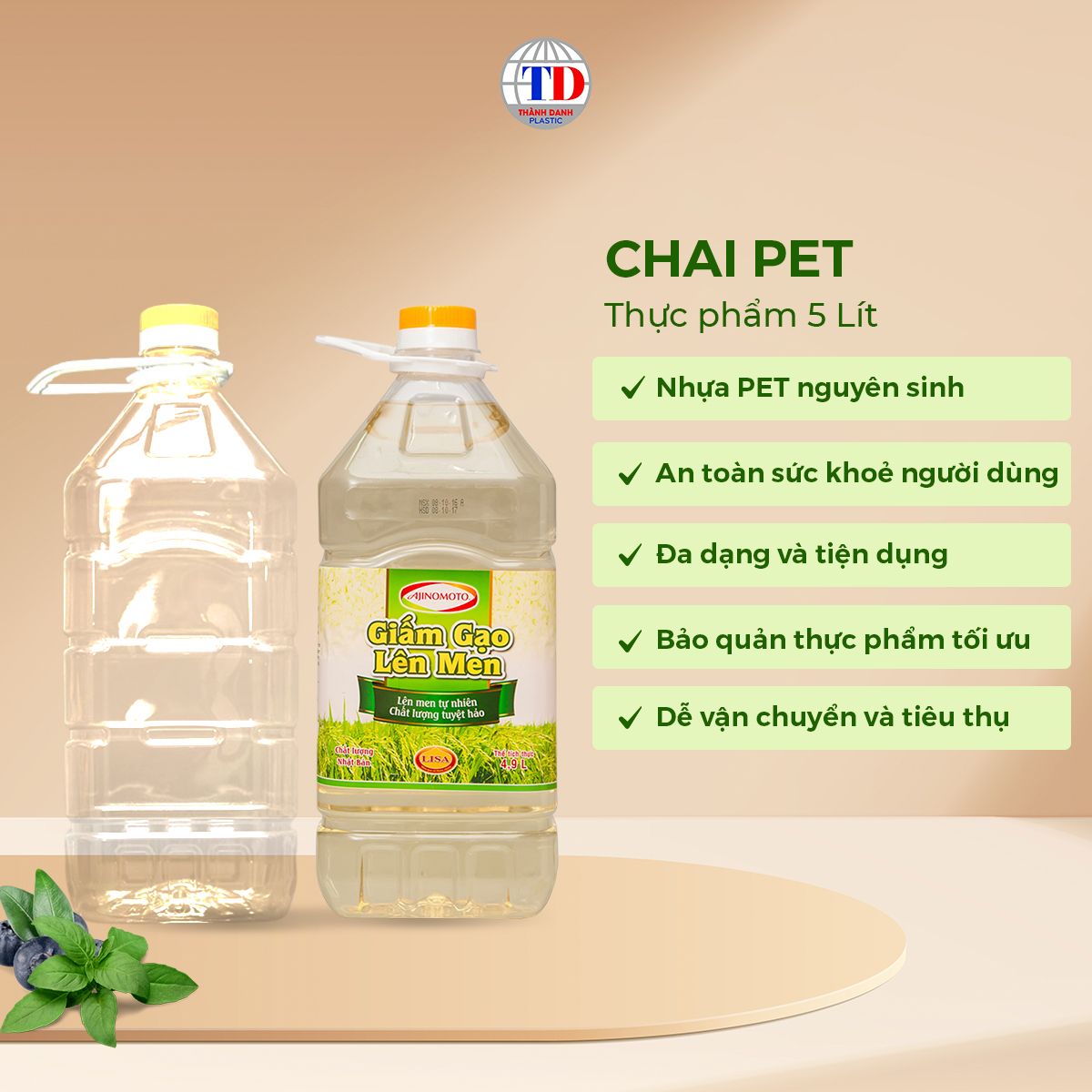 Chai Nhựa PET Đựng Dầu Ăn, Thực Phẩm Dung Tích 5 Lít - Nhựa Thành Da ...