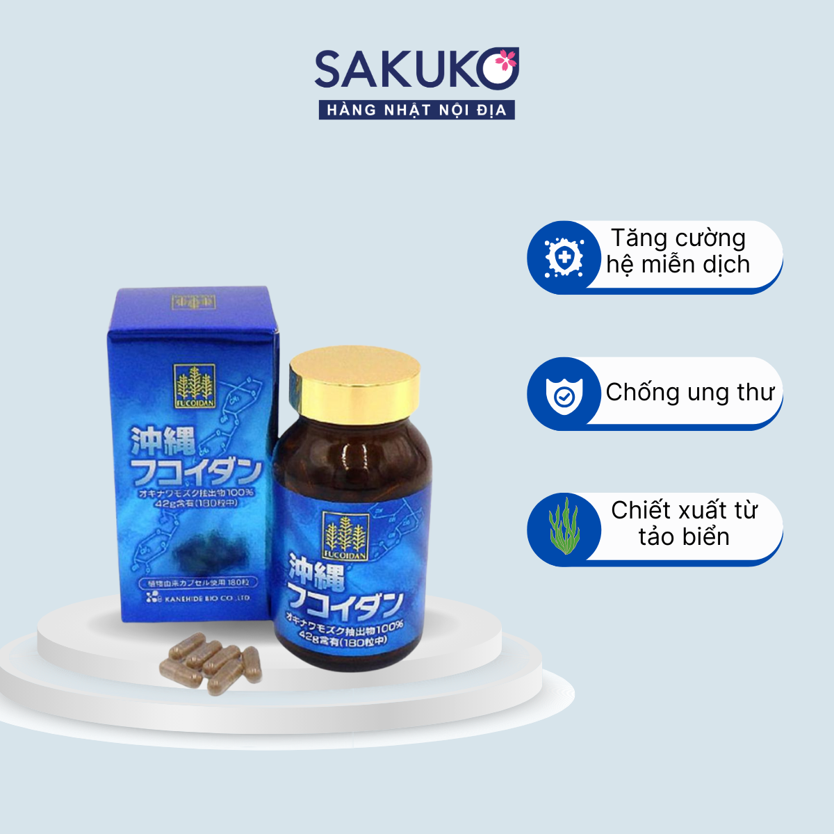 KANEHIDE- Viên uống tảo Okinawa Fucoidan xanh 180v