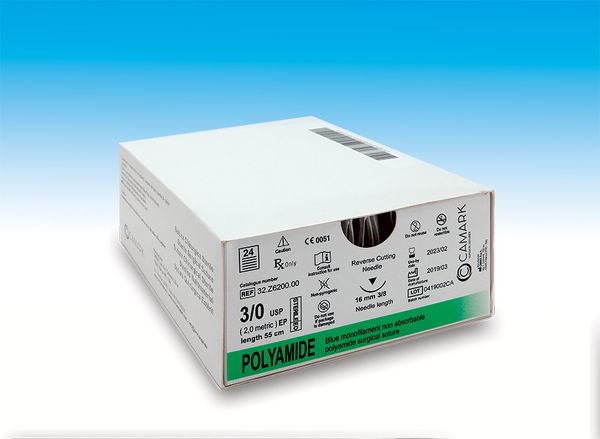 Essential Polyamide Suture 55cm 4/10 Cutting 16mm 3/8 Reverse Cutting ...