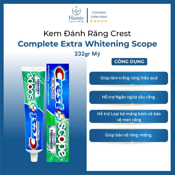 Kem Đánh Răng Crest Complete Extra Whitening Scope 232gr MỹKem Đánh ...