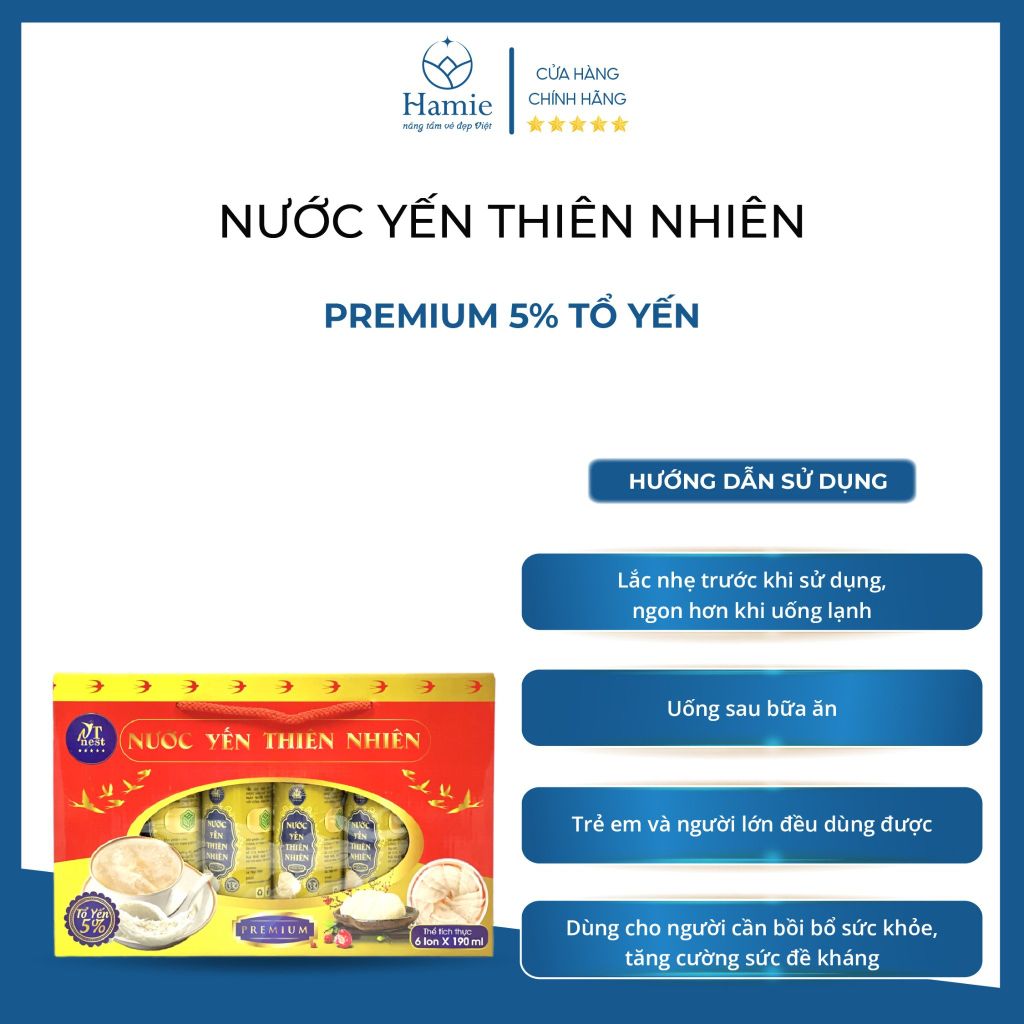 Nước Yến Thiên Nhiên Premium 5% Tổ Yến 190ml x 6 Lon Việt NamNước Yến Thiên Nhiên Premium 5% Tổ ...