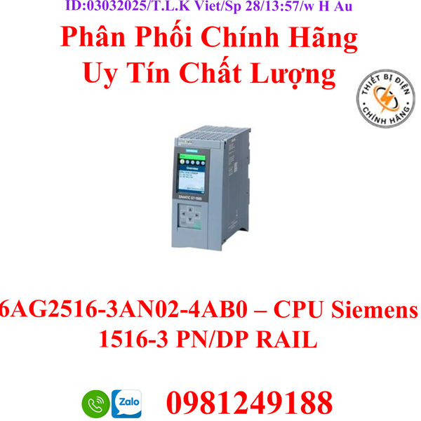 CPU 6AG2516-3AN02-4AB0 – CPU Siemens 1516-3 PN/DP RAIL ...
