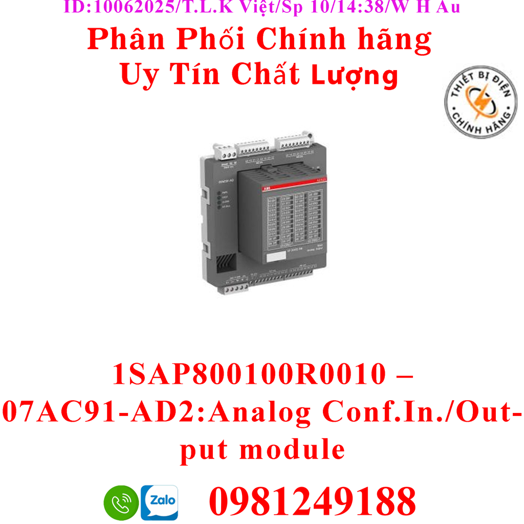 Module 1SAP800100R0010 – 07AC91-AD2:Analog Conf.In./Output module – thietbidienchinhhang