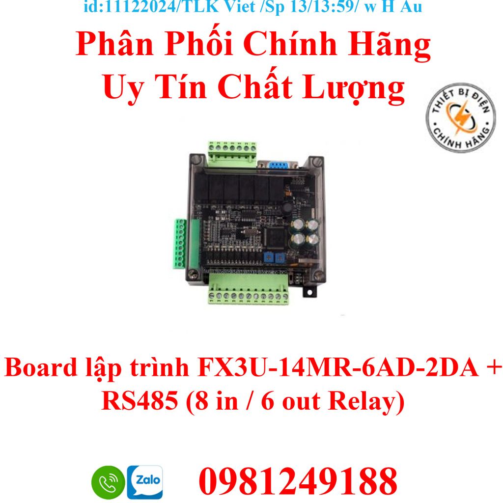 Board lập trình FX3U-14MR-6AD-2DA + RS485 (8 in / 6 out Relay) – thietbidienchinhhang