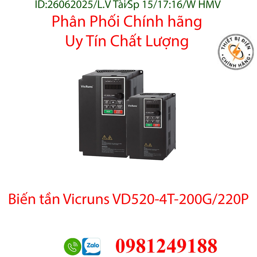 Biến tần Vicruns VD520-4T-200G/220P – thietbidienchinhhang