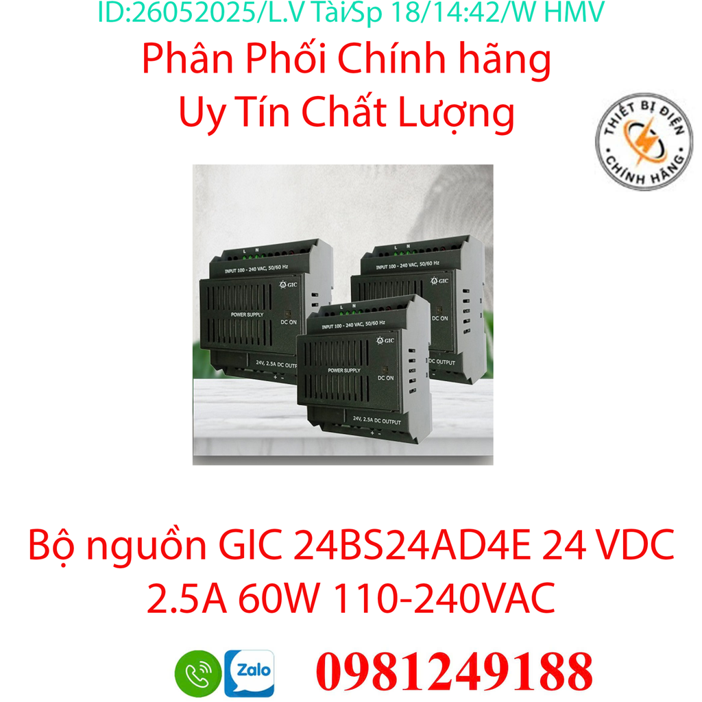 Bộ nguồn GIC 24BS24AD4E 24 VDC 2.5A 60W 110-240VAC – thietbidienchinhhang