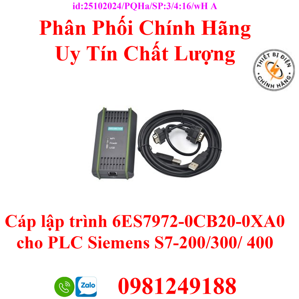 Cáp lập trình 6ES7972-0CB20-0XA0 cho PLC Siemens S7-200/300/ 400 – thietbidienchinhhang
