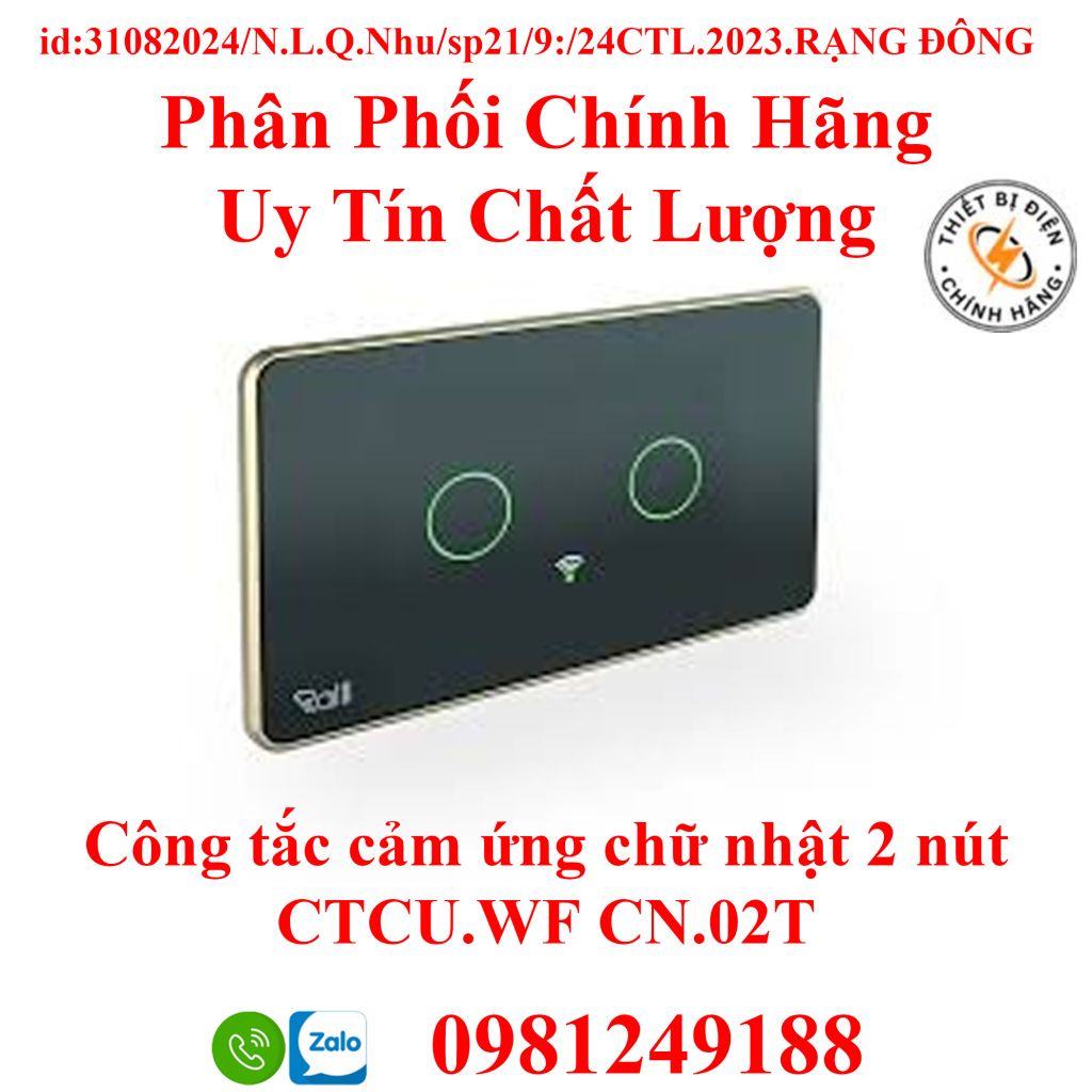 Công tắc cảm ứng chữ nhật 2 nút CTCU.WF CN.02T – thietbidienchinhhang