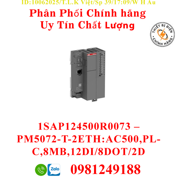 PLC 1SAP124500R0073 – PM5072-T-2ETH:AC500,PLC,8MB,12DI/8DOT/2D ...