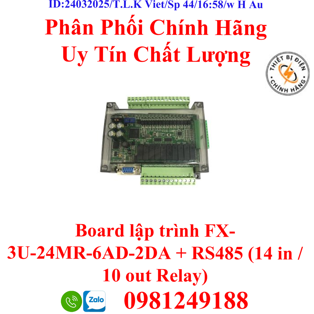 Board lập trình FX3U-24MR-6AD-2DA + RS485 (14 in / 10 out Relay) – thietbidienchinhhang