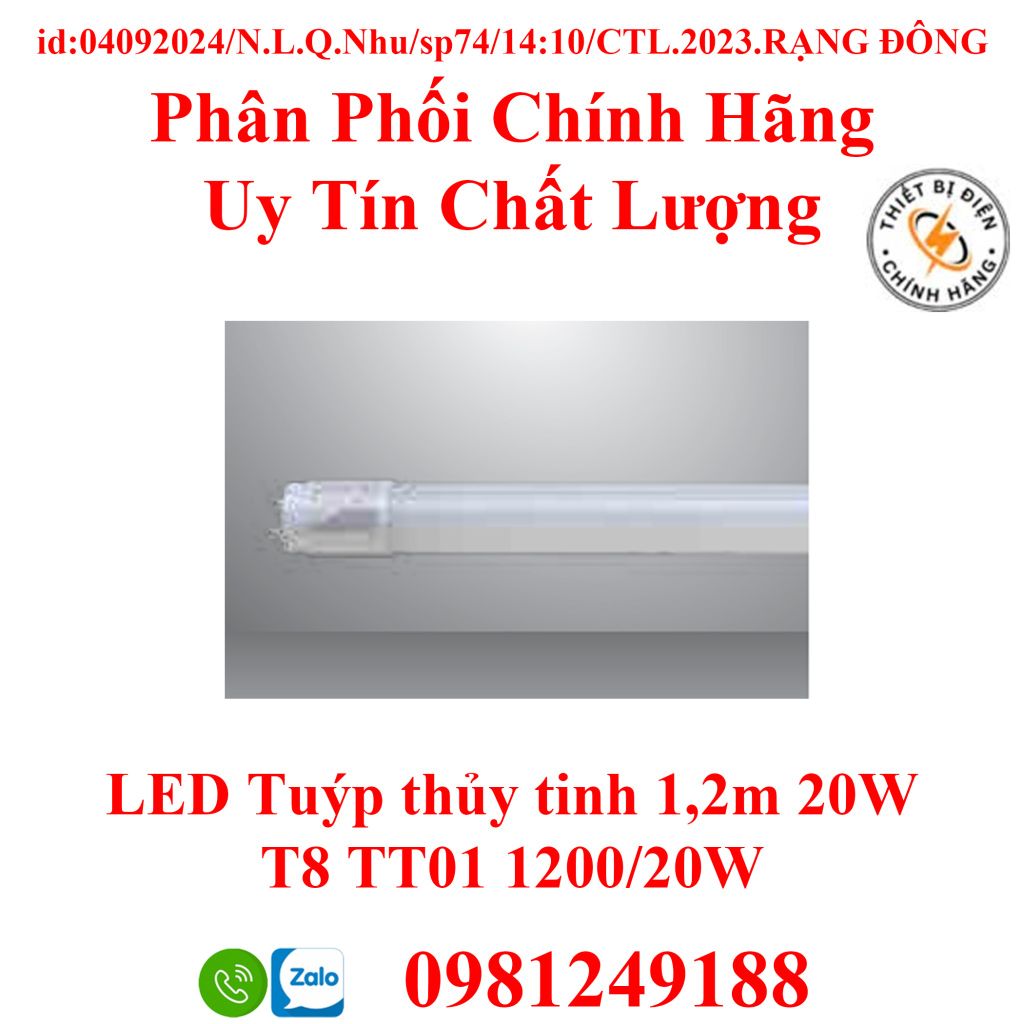 LED Tuýp thủy tinh 1,2m 20W T8 TT01 1200/20W – thietbidienchinhhang
