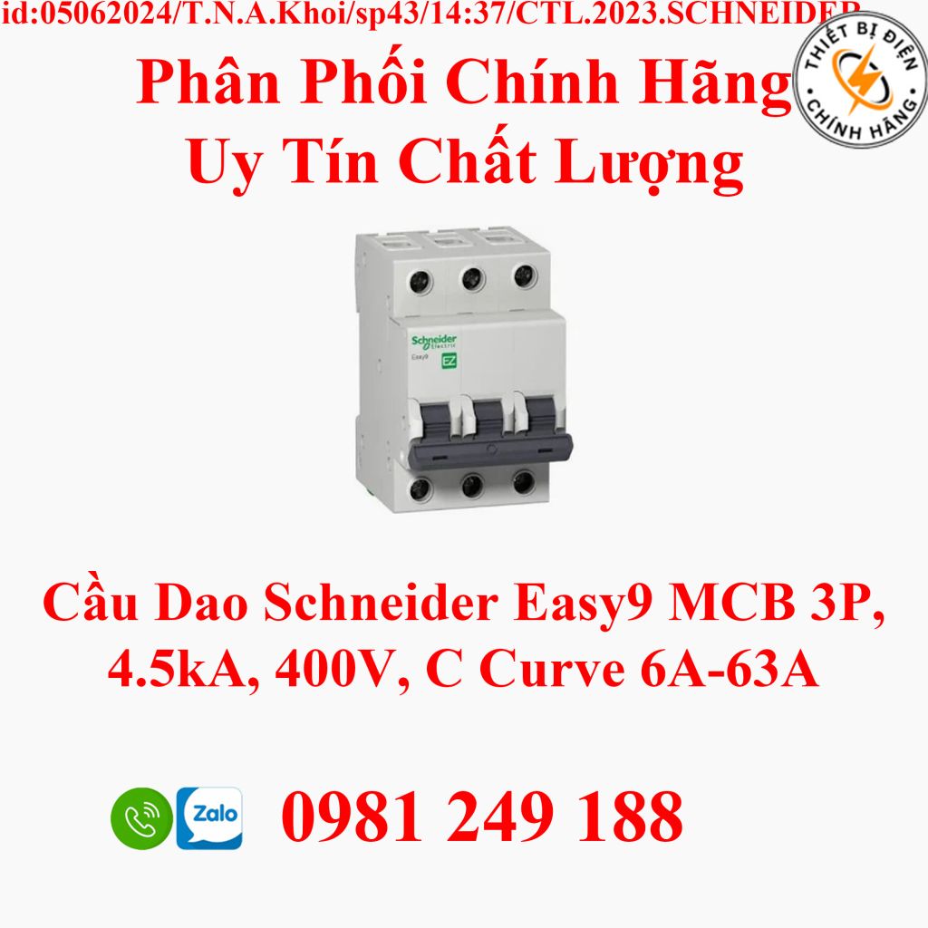 Cầu Dao Schneider Easy9 MCB 3P, 4.5kA, 400V, C Curve 6A-63A – thietbidienchinhhang