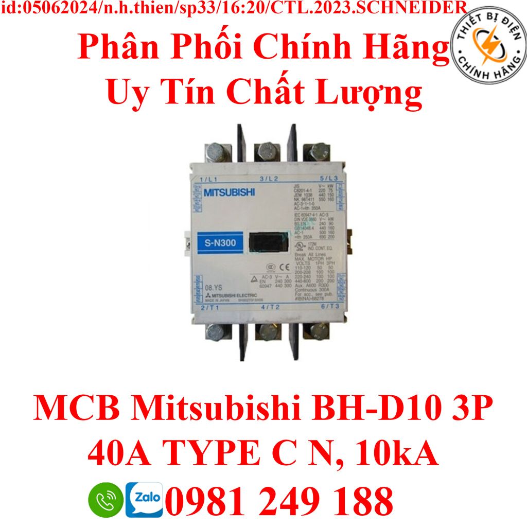 MCB Mitsubishi BH-D10 3P 40A TYPE C N, 10kA – thietbidienchinhhang