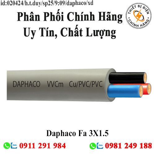 Daphaco Fa 3X1.5 : Dây cáp pha mềm 3 lõi, ruột đồng 300V – thietbidienchinhhang