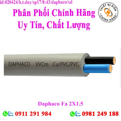 Daphaco Fa 2X1.5 : Dây cáp pha mềm 2 lõi, ruột đồng 300V – thietbidienchinhhang