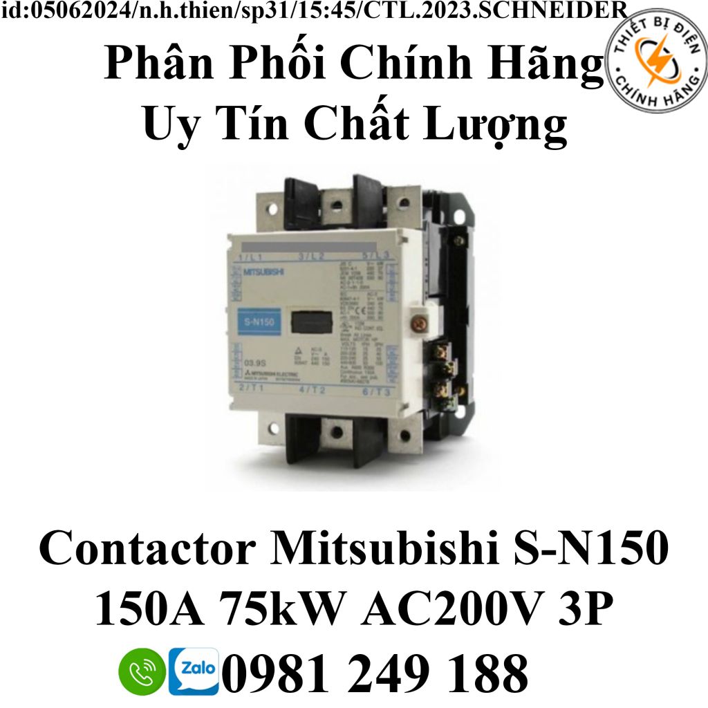 Contactor Mitsubishi S-N150 150A 75kW AC200V 3P – thietbidienchinhhang