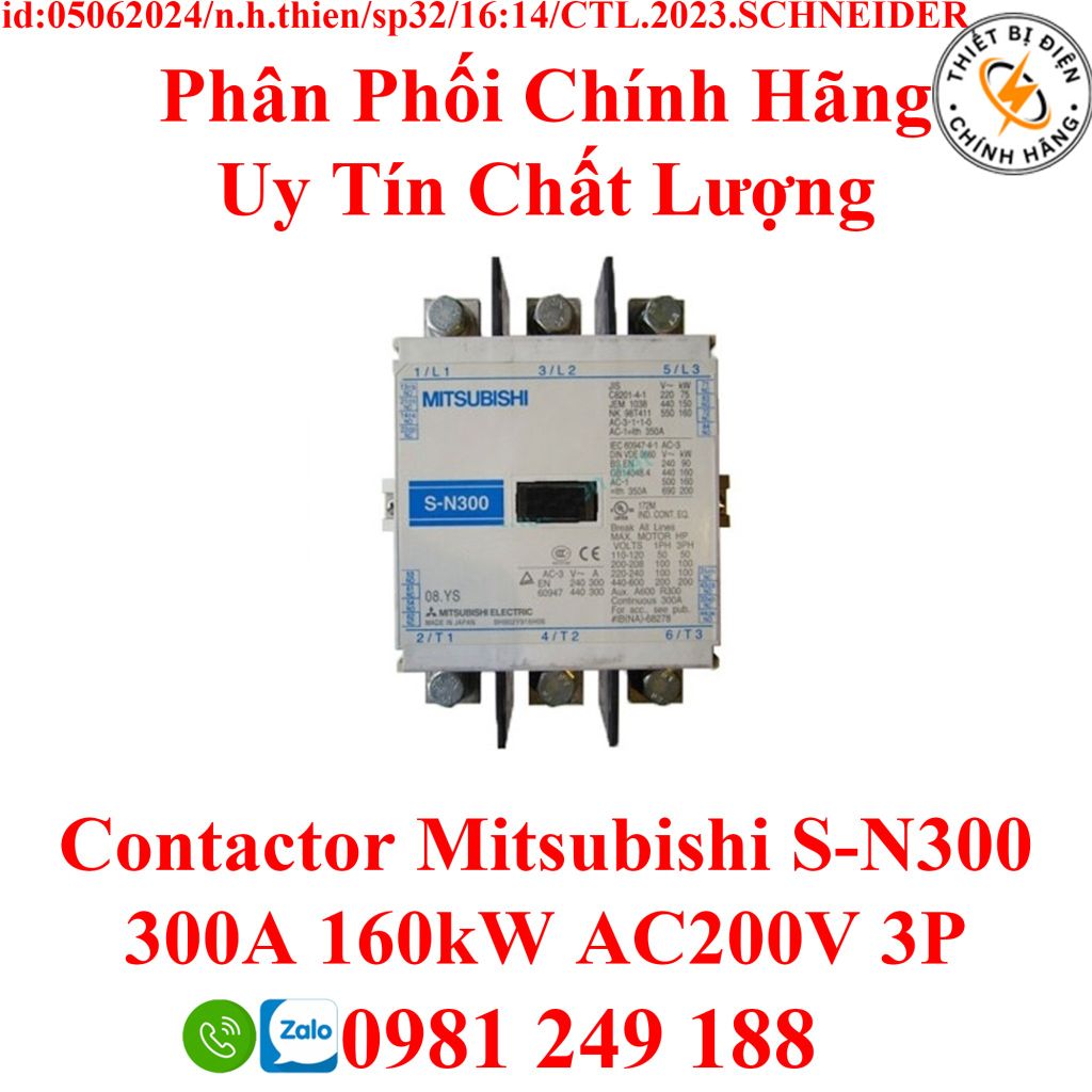 Contactor Mitsubishi S-N300 300A 160kW AC200V 3P – thietbidienchinhhang