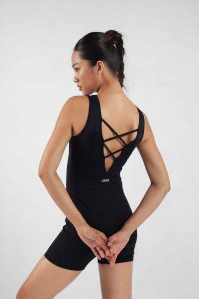 V-Backline Short Bodysuit Black