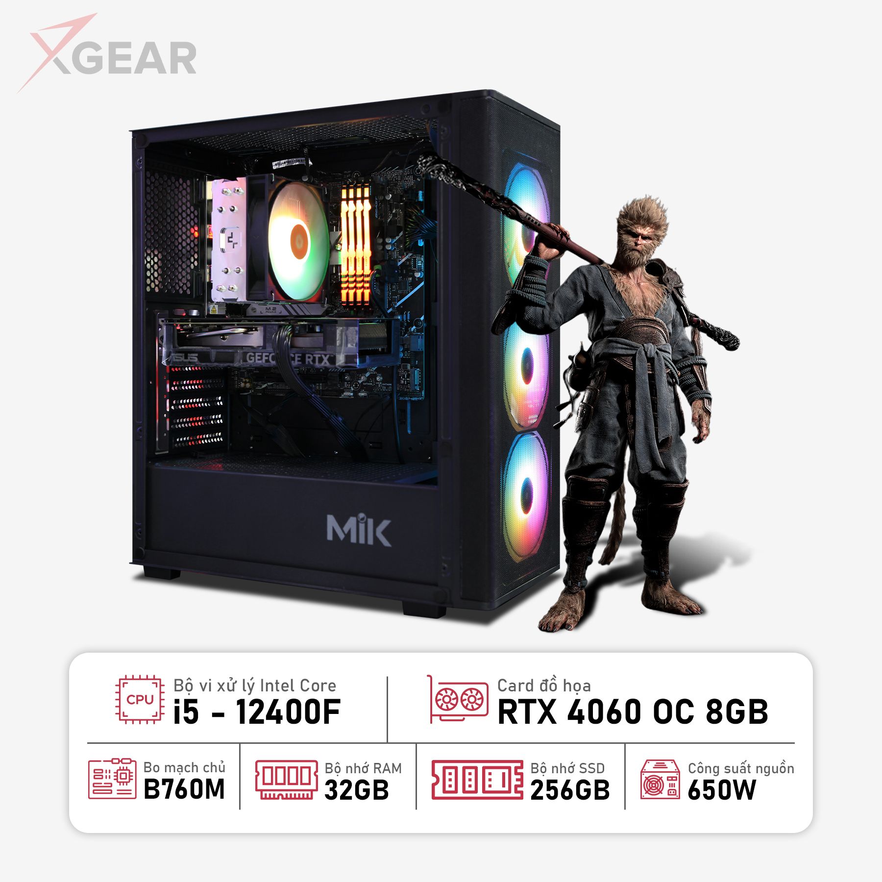 PC Gaming Black Myth Wukong i5 12400F/RTX 4060 OC/B760M/32GB/256GB/650