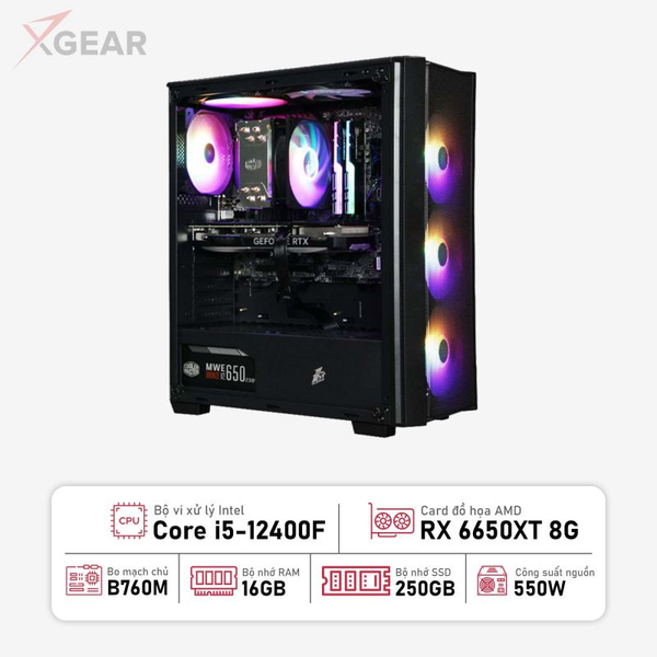PC Xgear Fi5 6650XT Core i5-12400F 16GB RX 6650XT 250GB