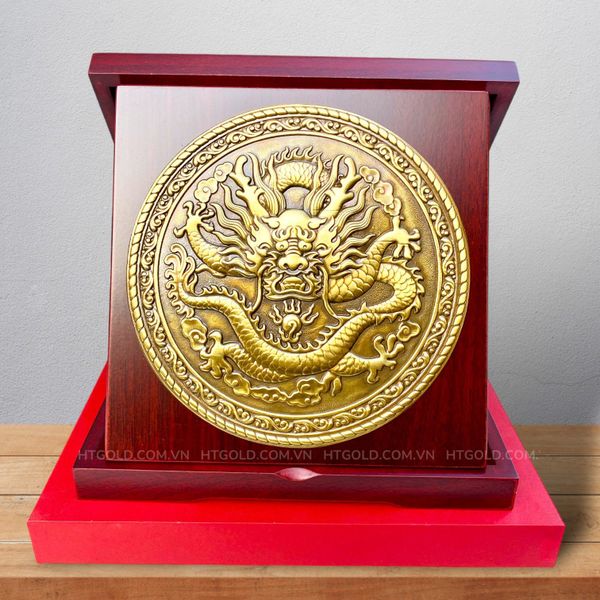 QUÀ TẶNG TRANH RỒNG PHÚ QUÝ BẰNG ĐỒNG VÀNG, GIẢ CỔ (Kích thước 23cm ...