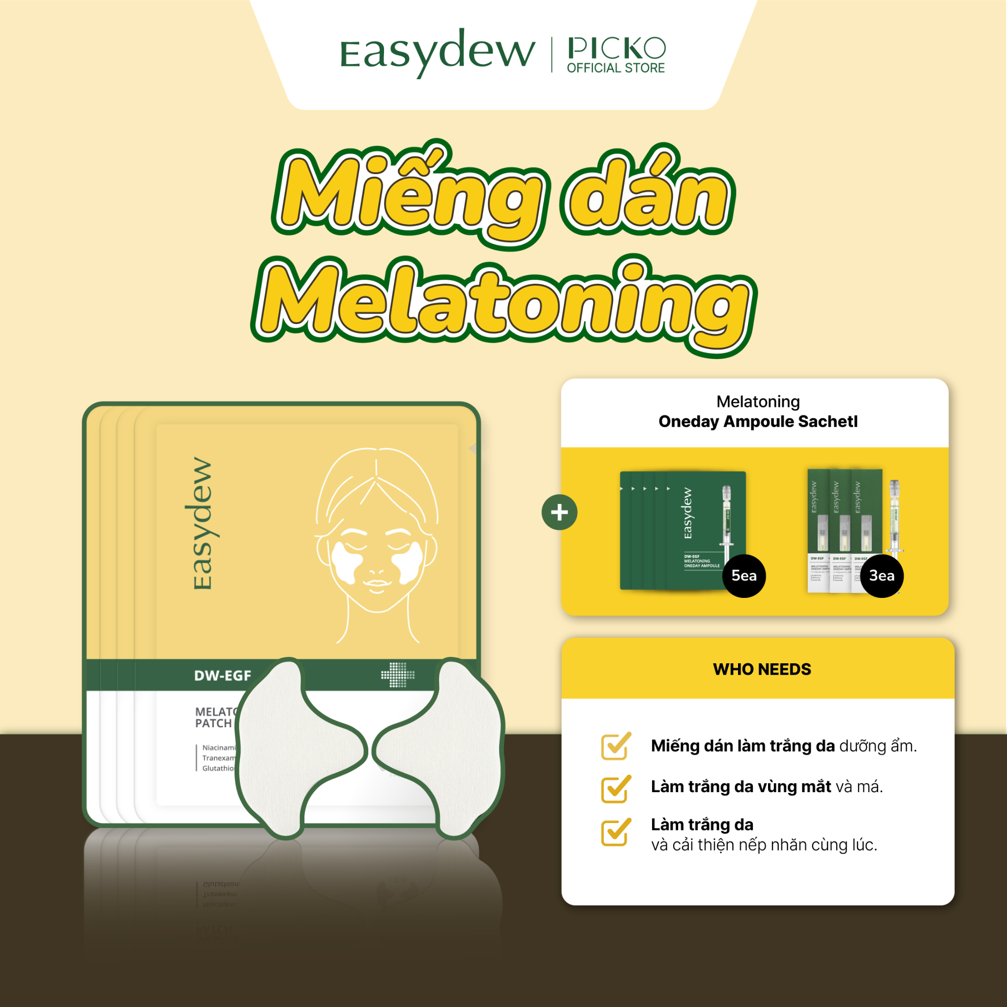 Miếng Dán Tinh Chất Làm Sáng Và Làm Mịn Nếp Nhăn Easydew DW-EGF MELATO – pickomall