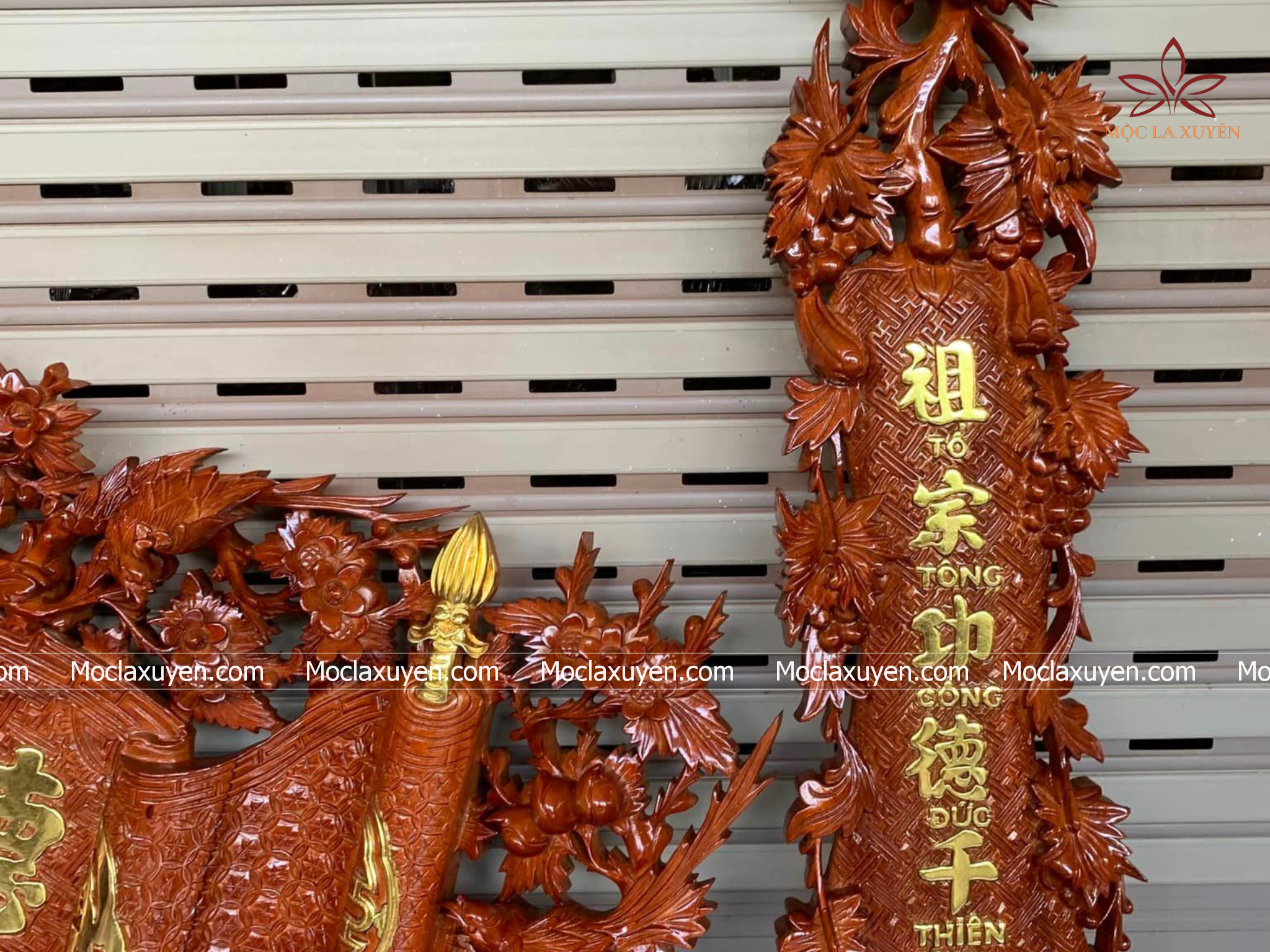Bộ cuốn thư câu đối gỗ Gõ đỏ kích thước cuốn thư 197x87x4 cm câu đối 1 ...