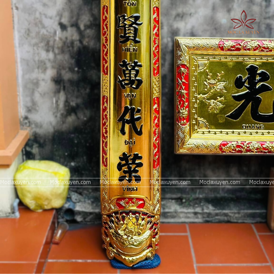 Hoành phi câu đối gỗ Mít kích thước 197x61 dày 4cm câu đối 197x28 dày ...