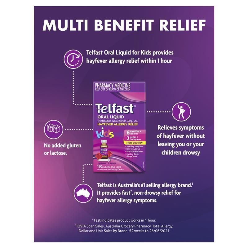 Telfast Hayfever Allergy Relief Kids Antihistamine Liquid Non-Drowsy