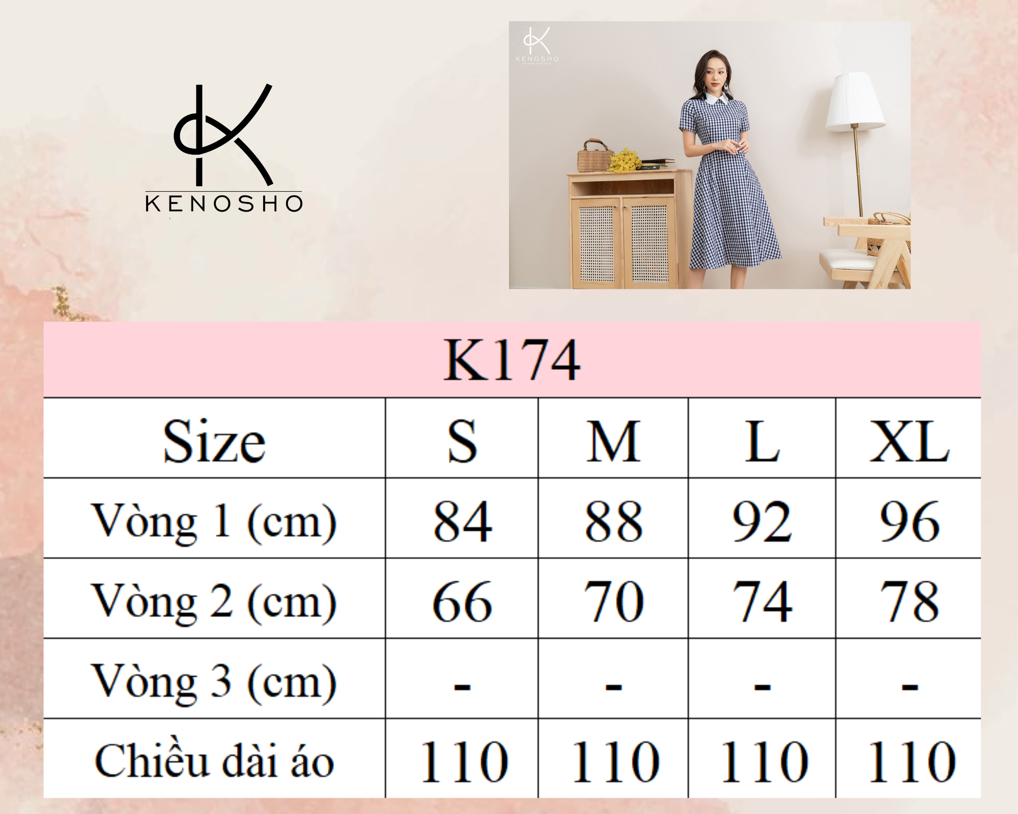 K174 Đầm Cotton kẻ caro, cổ Peter Pan - Thanh Lịch & Vintage | KENOSHO – Kenosho