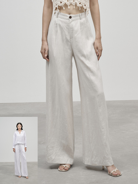 Quần Suông Trắng K416 Vải Linen Cao Cấp | Công Sở & Dạo Phố – Kenosho