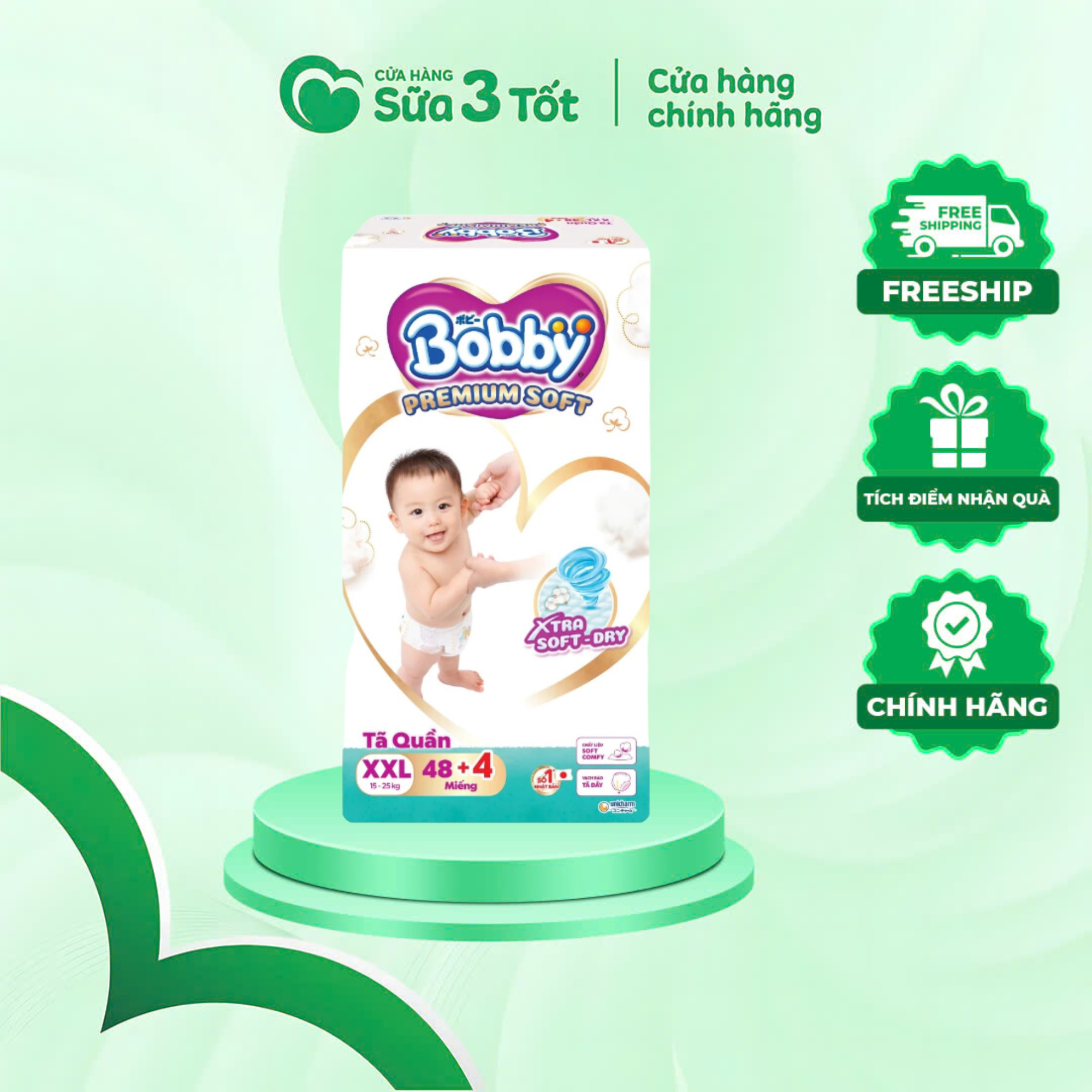 Bỉm Bobby Premium Soft - Quần - XXL48+4 (15-25Kg) – SUA3TOT
