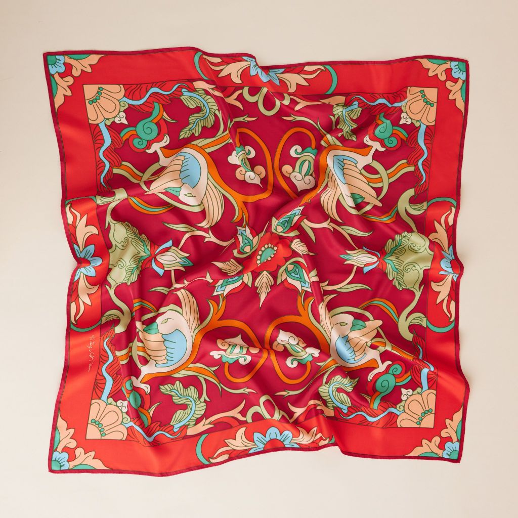 The Phoenix Silk Scarf size 100x100 - Golden Silk
