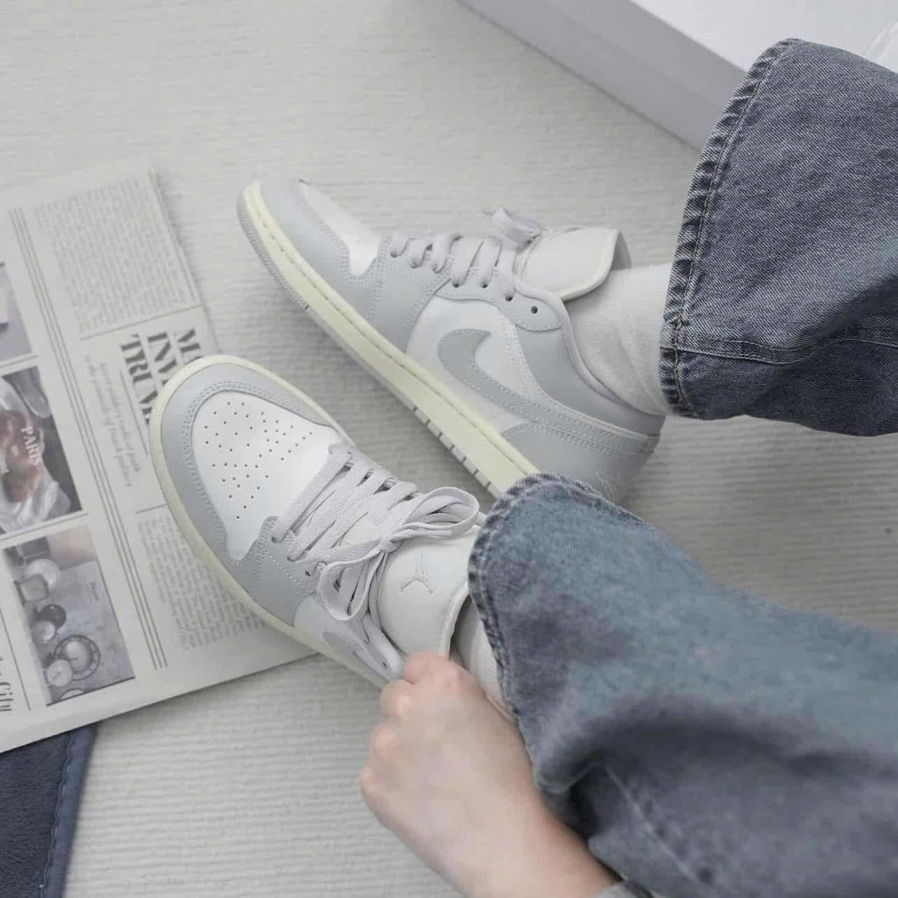 Giày Nike Air Jordan 1 Low Light Grey Sail DC0774 103 Xám Trắng Best