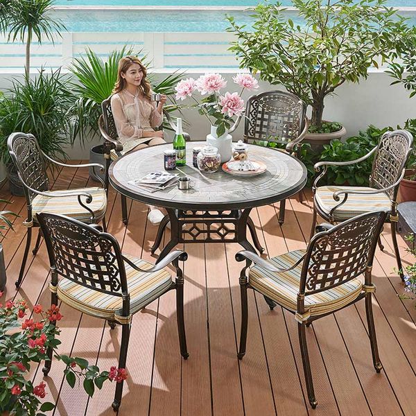 Bộ Bàn Ghế Nhôm Đúc Mặt Đá Ngoài Trời BN04TM + DPAV4
