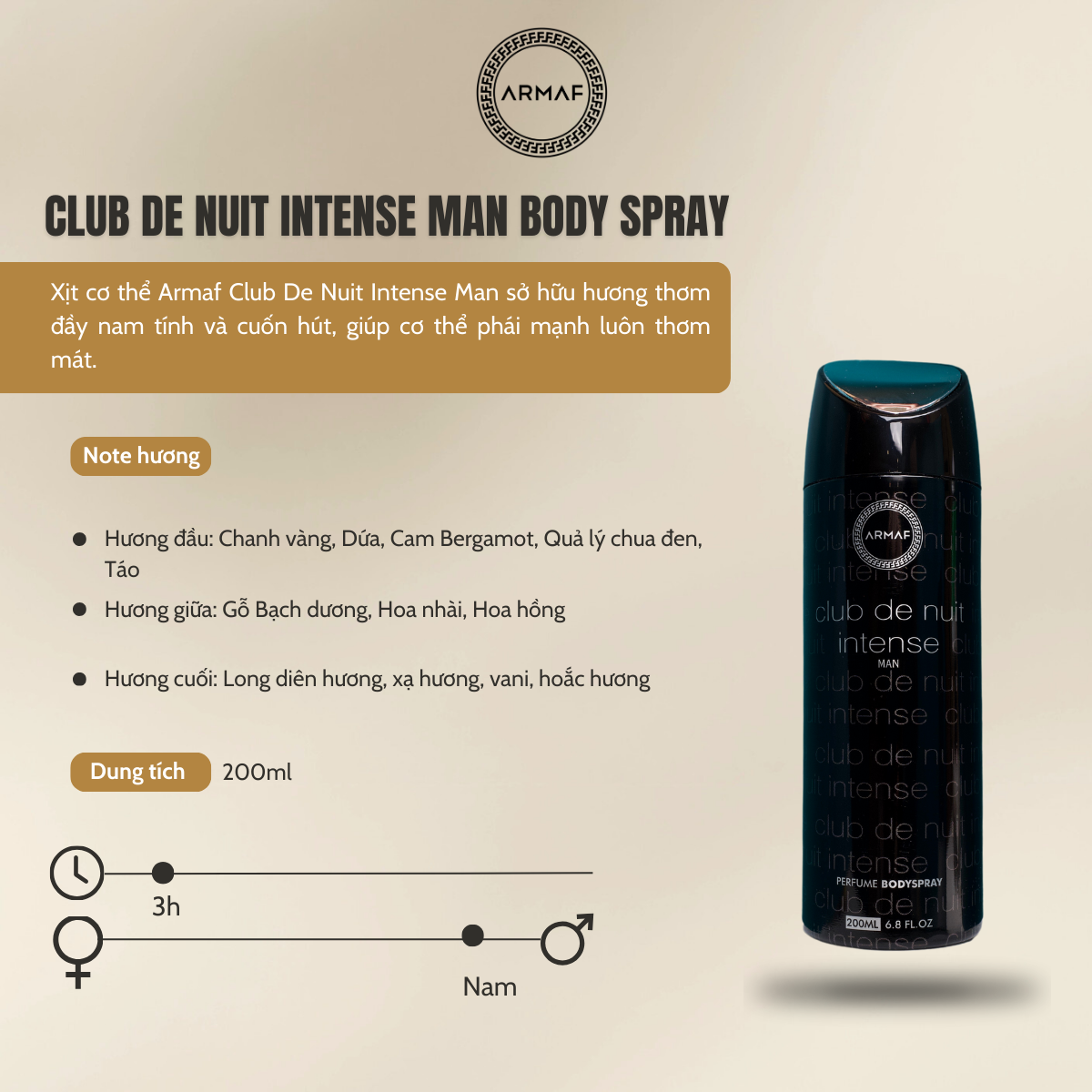 Xịt body nam Club de nuit Intense Man 200ml