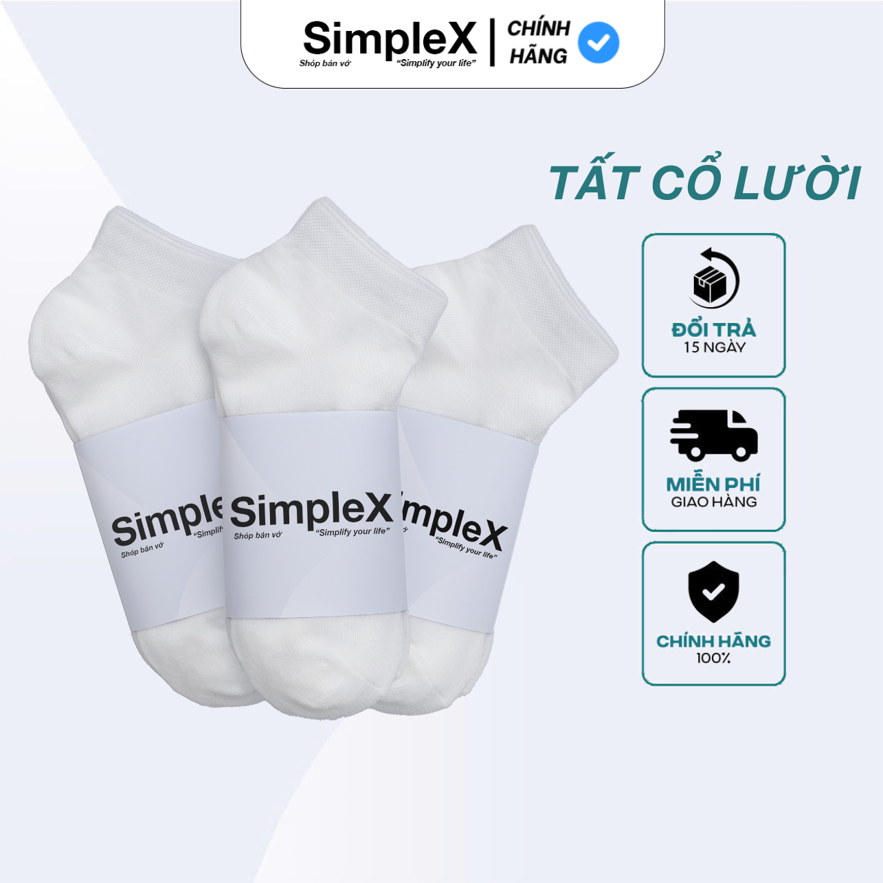 [SimpleX] Tất Vớ Nam Nữ Trơn Unisex Cổ Lười Cotton, Thoáng Khí, Chống