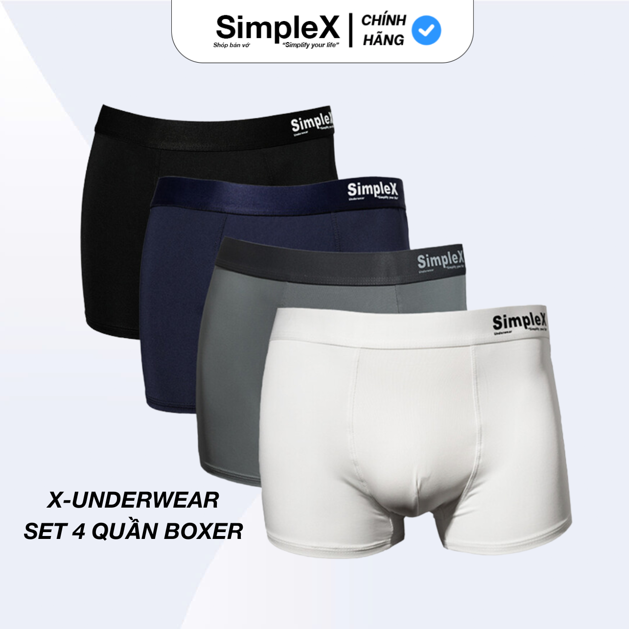 [SimpleX] Combo 4 Quần Boxer Chất Liệu Thun Lạnh, Mềm Mại, Co Dãn Thoã