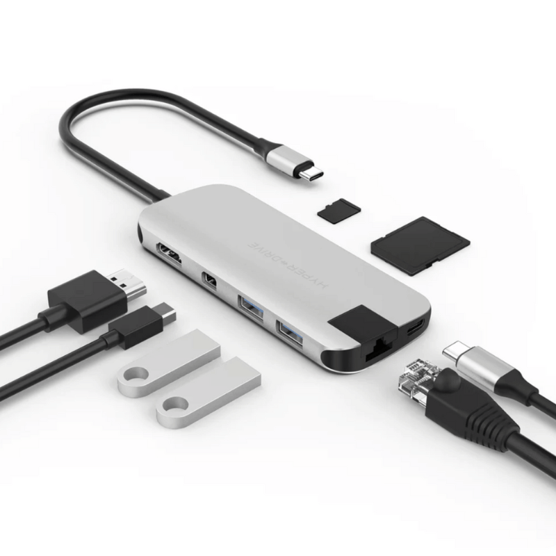 Hub/ Cổng Chuyển USB Type-C SLIM 8in1 HyperDrive HDMI, USB-C, USB-A, S