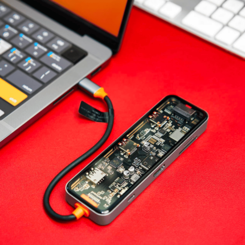 Hub USB-C 8in1 Trong Suốt WIWU Cyber USB 3.0, SD/TF, HDMI, Lan RJ45