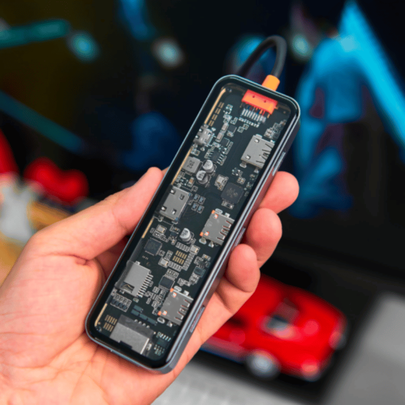 Hub USB-C 8in1 Trong Suốt WIWU Cyber USB 3.0, SD/TF, HDMI, Lan RJ45