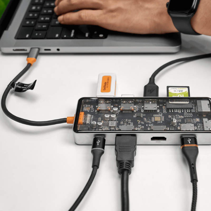 Hub USB-C 12in1 Trong Suốt WIWU Cyber USB 3.0 SD/TF HDMI PD RJ45 CB012