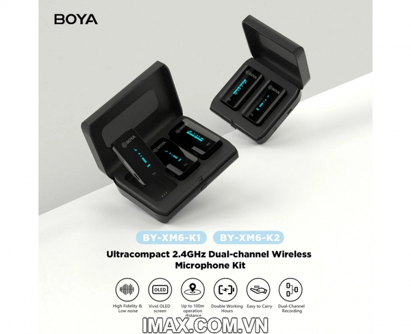Mic thu âm Boya BY-XM6-K1 Ultracompact 2.4GHz Dual-channel Wireless Mi ...