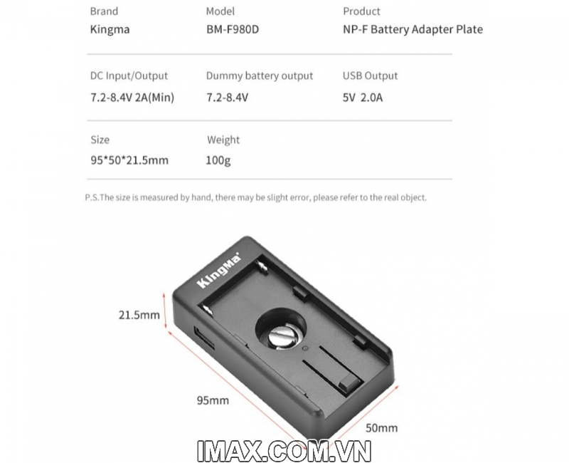 Đế gài pin BM-F980D dùng gài NP-F970/770/570 kết nối pin ảo – iMax.com.vn