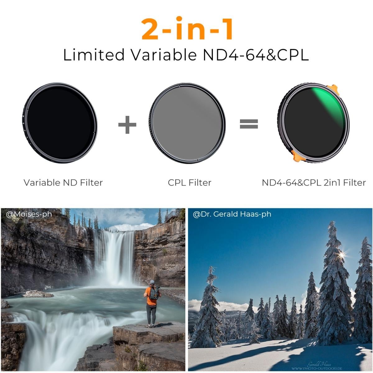 Filter Kính lọc K&F Concept 2 in 1 CPL Nano-X Series + ND4-64, 37-82mm – iMax.com.vn