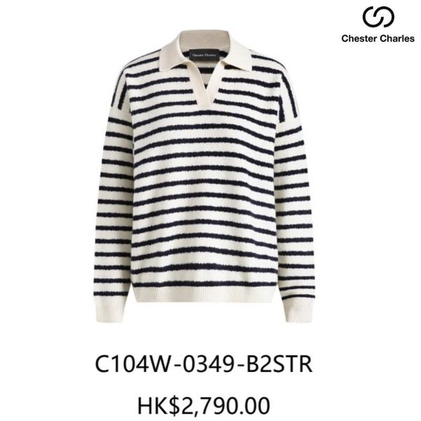 Áo len cashmere trắng kẻ – Chester Charles