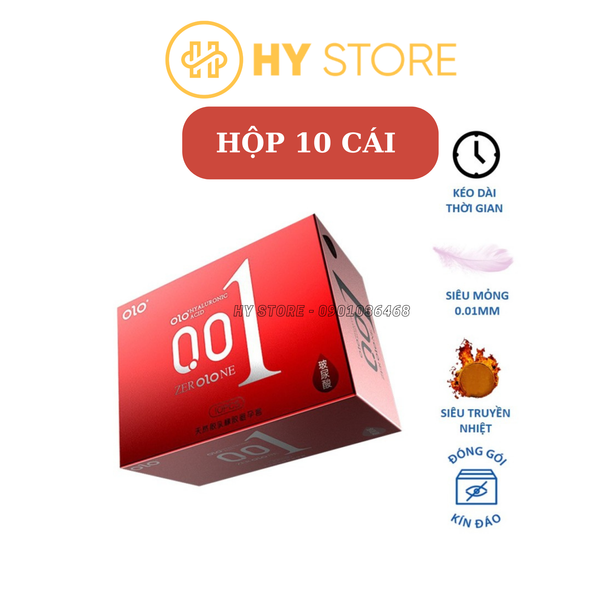 Bao cao su OLO siêu mõng 0.01 màu đỏ truyền nhiệt hộp 10 cáiBao cao su OLO 0.01 màu đỏ – HY STORE