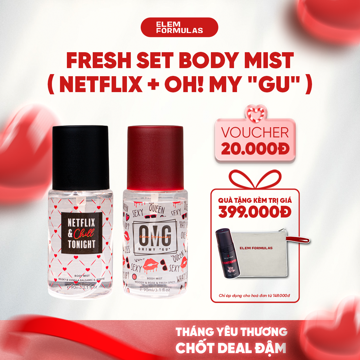 Combo 2 Chai Body Mist Fresh ELEM FORMULAS Hương Nước Hoa Unisex