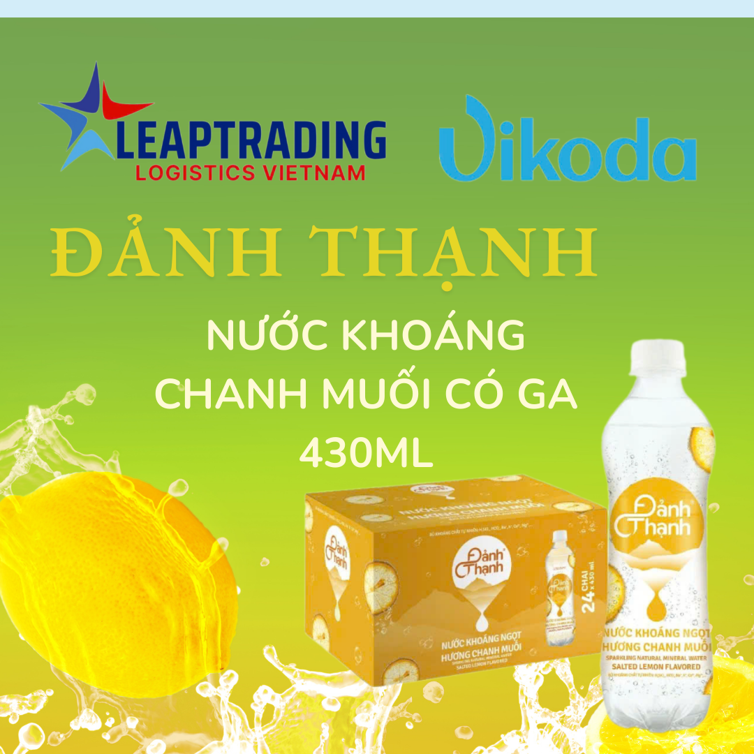 Đảnh Thạnh Nước khoáng kiềm có ga Hương Chanh chai PET 430ml (Thùng 24 – Leaptrading